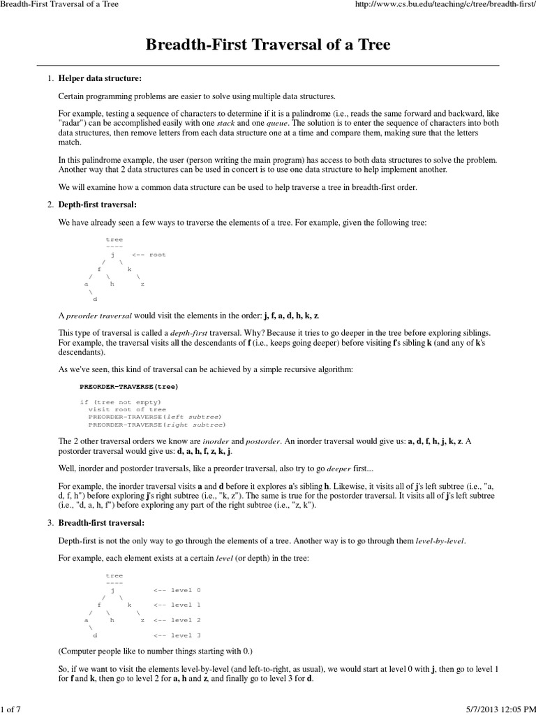 Breadth-First Traversal of A Tree | PDF | Algorithms And Data Structures | Computer Programming