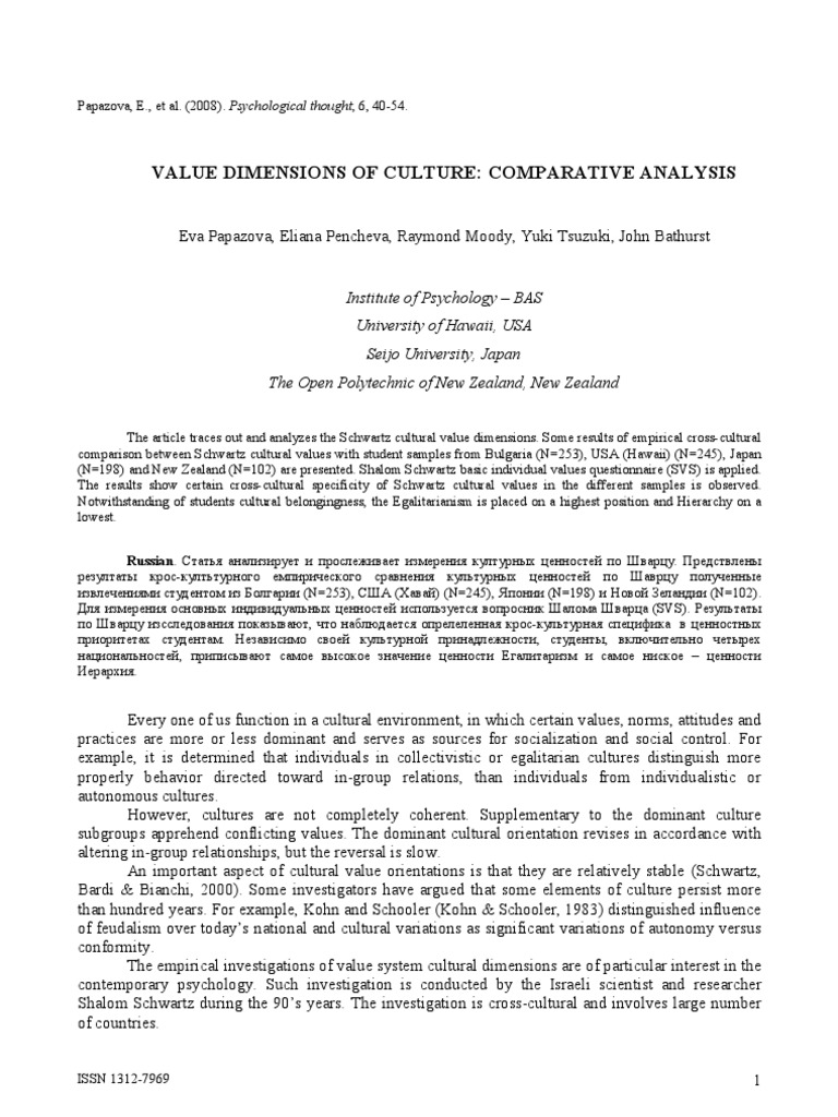 Value Dimensions of Culture: Comparative Analysis | PDF | Value (Ethics ...