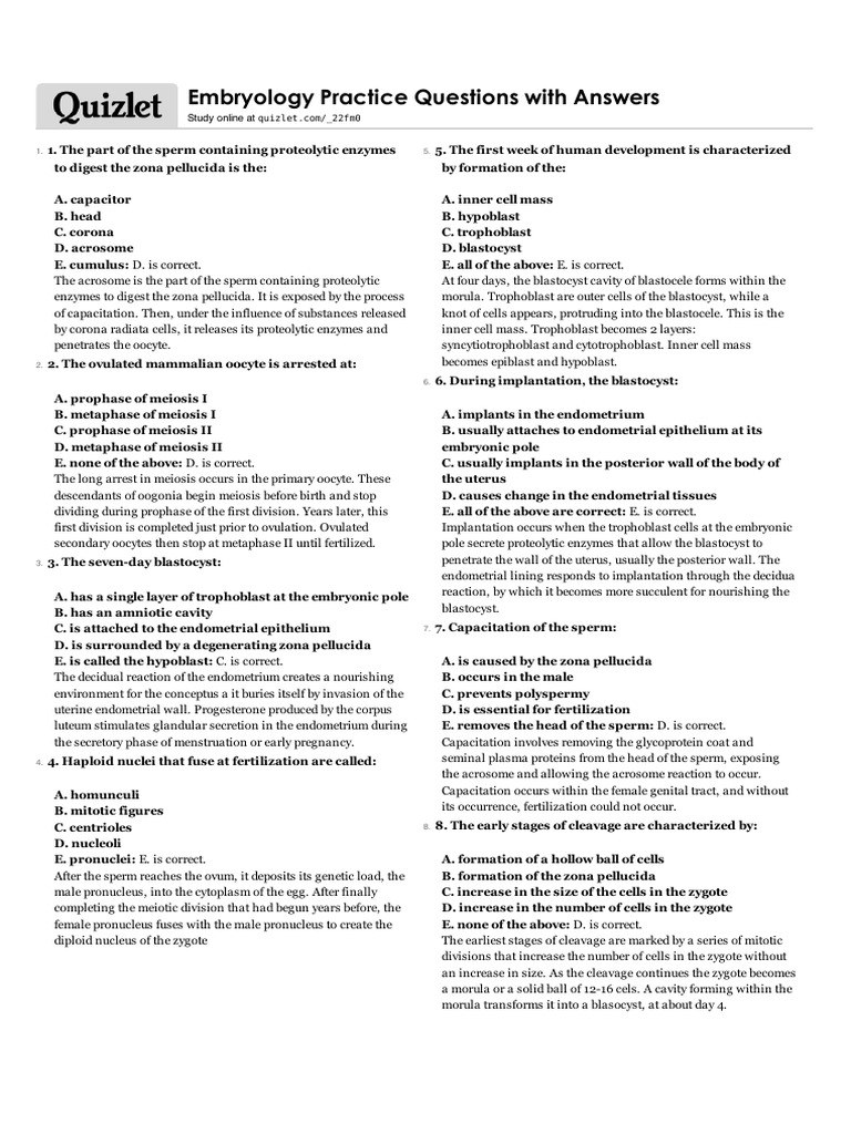 Embryo MCQ | PDF