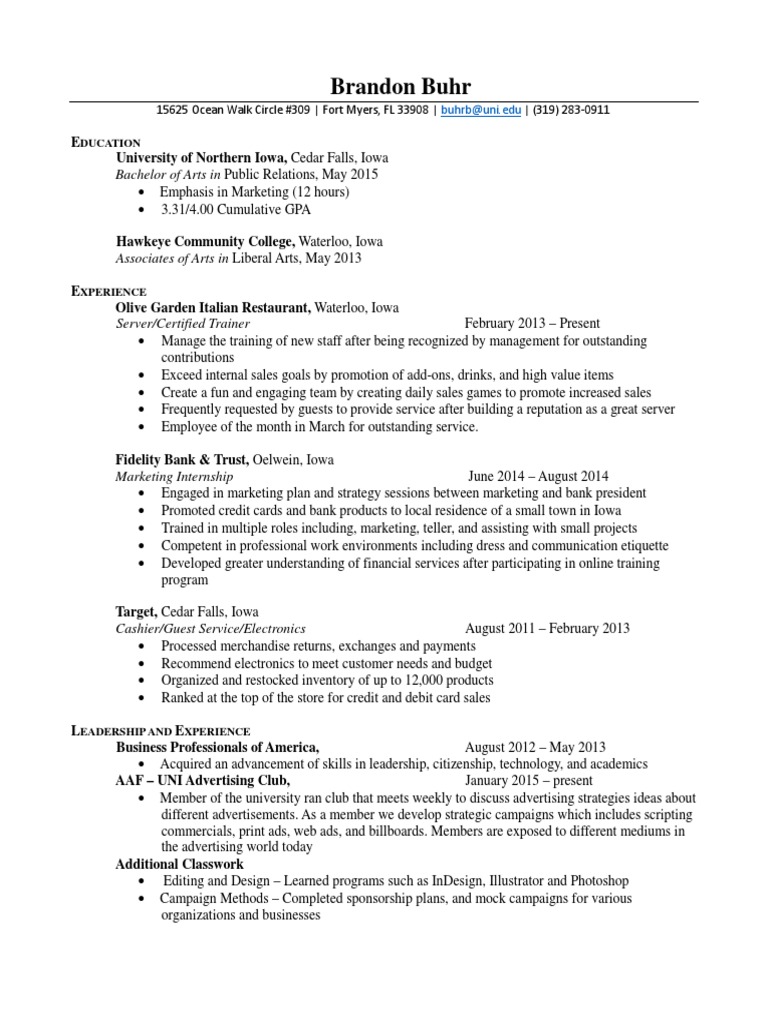 Brandon Buhr's Public Relations Resume | PDF