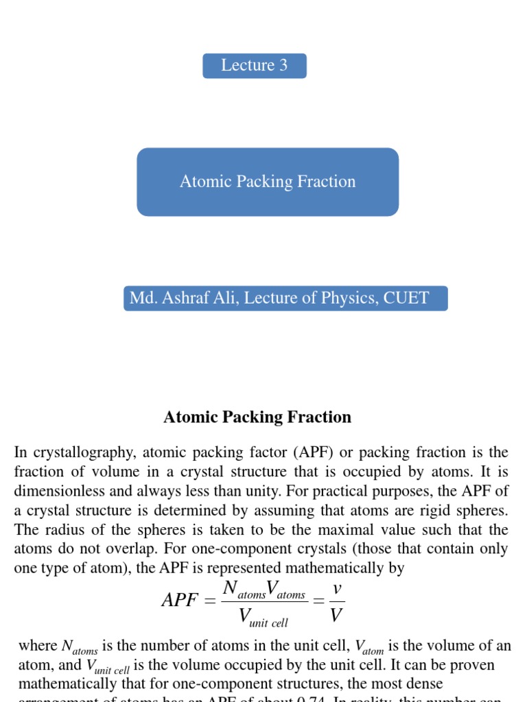 Atomic Packing Fraction | Crystal Structure | Crystallography | Free 30 ...