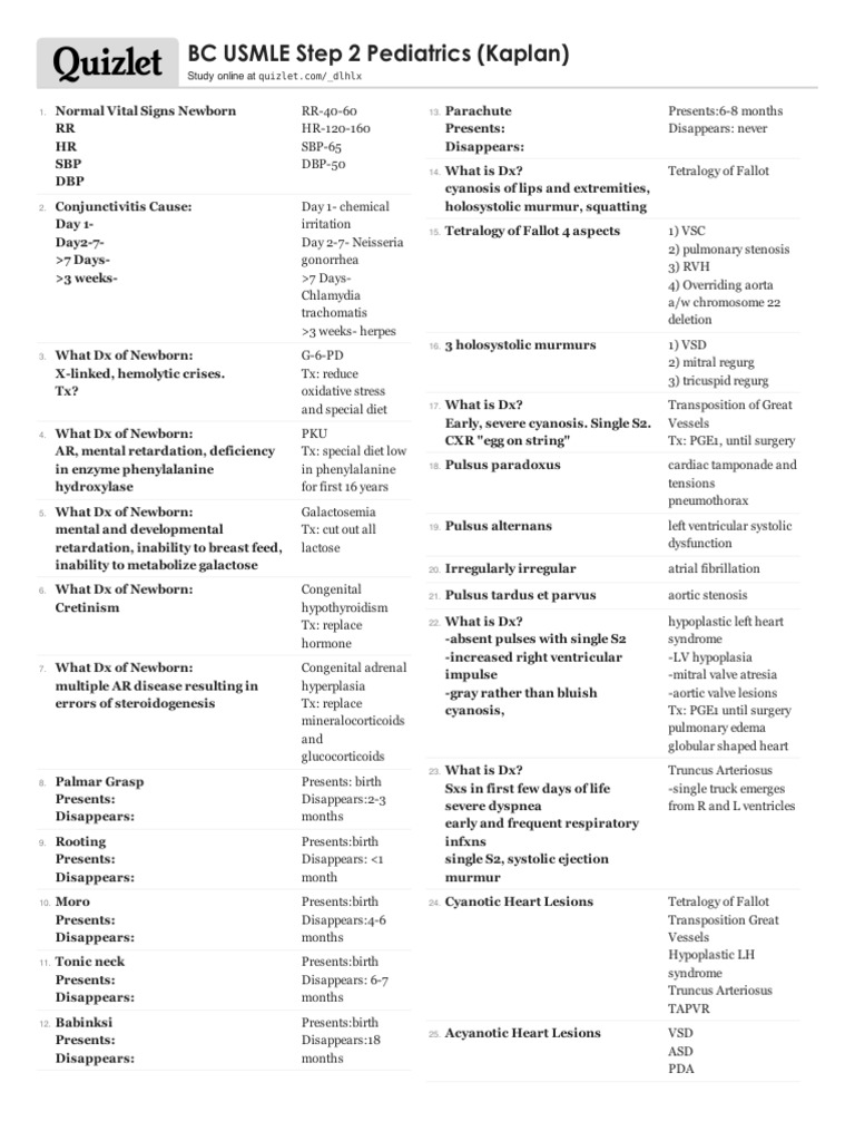BC USMLE Step 2 Pediatrics - Ka | PDF | Heart Valve | Medical Specialties