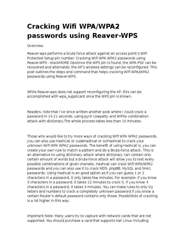 Cracking Wifi WPA or WPA2 Passwords | Download Free PDF | Password ...