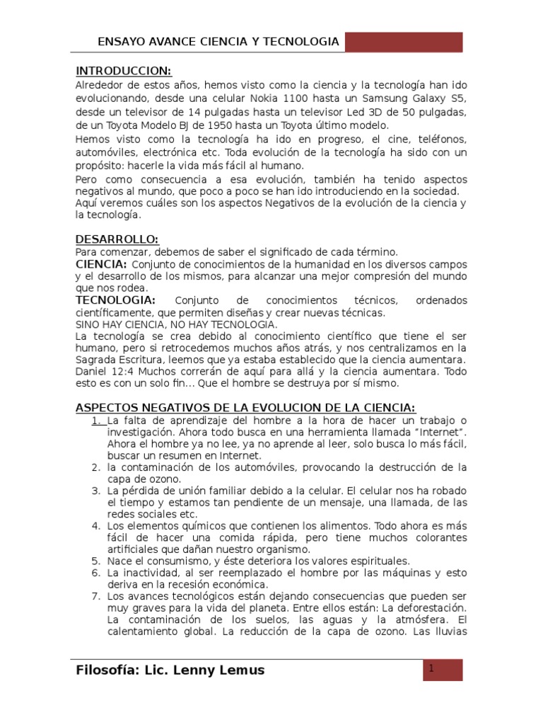 Ensayo Avance Ciencia y Tecnologia | PDF | Contaminación | Science