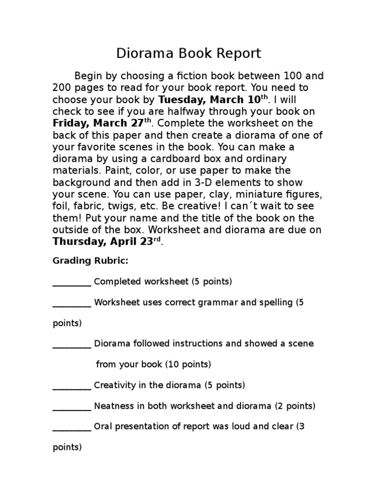 4th Grade Diorama Book Report Guide | PDF | Home & Garden