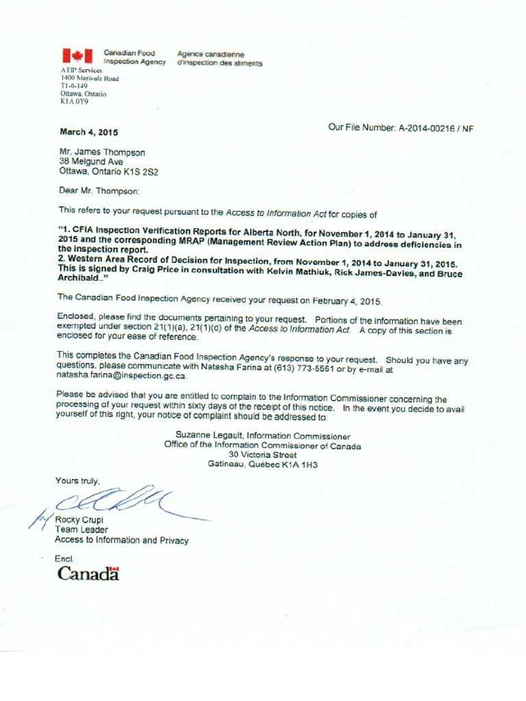 Meat Safety ATIP Request | PDF