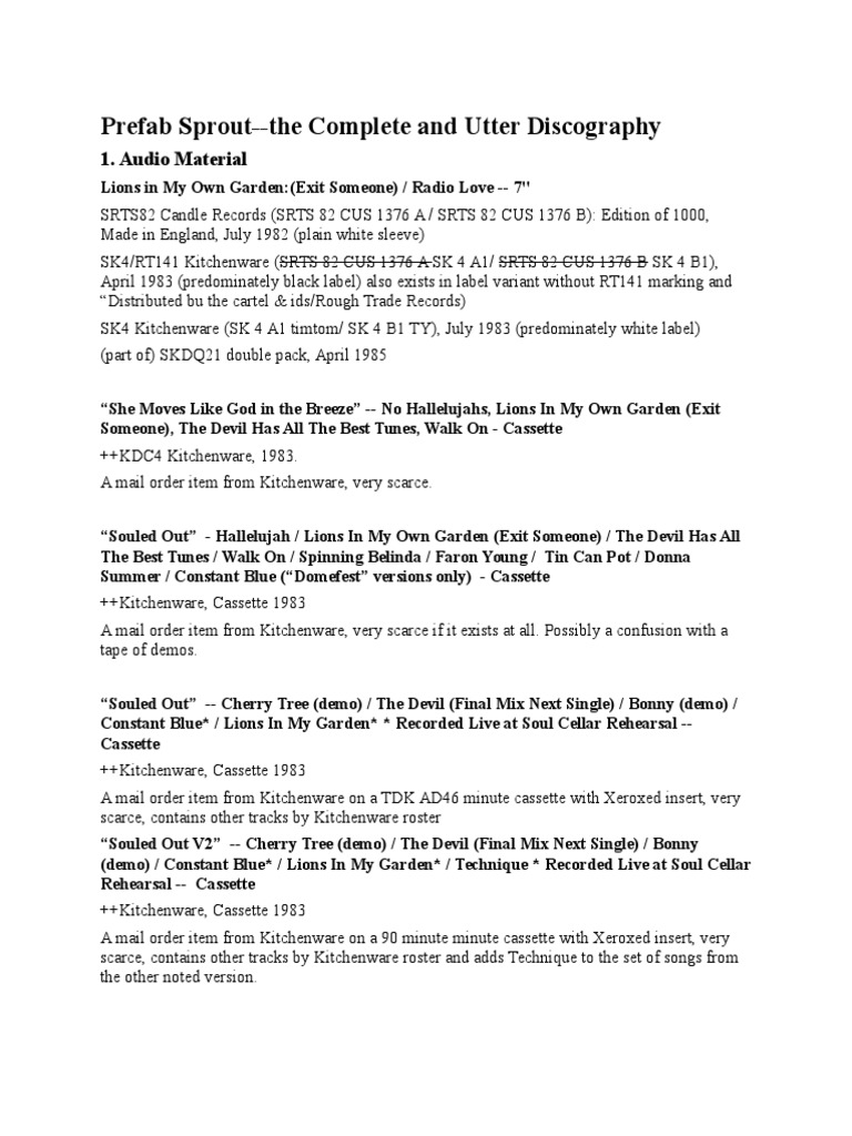 Prefab Sprout Discography | PDF | Compact Cassette | Gramophone Record