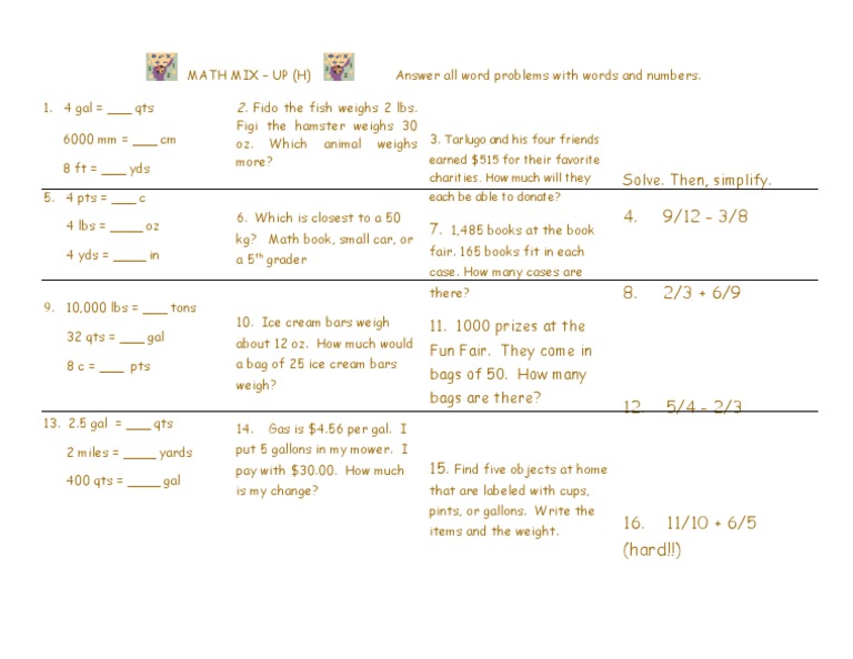 Math Mix Word Problems | PDF | Language Arts & Discipline