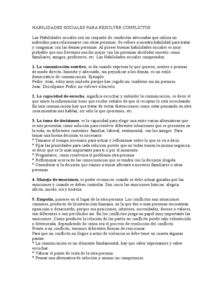 Habilidades Sociales para Resolver Conflictos | PDF | Conflicto (proceso) | Epistemología