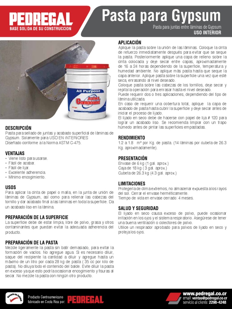 Pasta para Gypsum Interior | PDF | Papel | Pasta