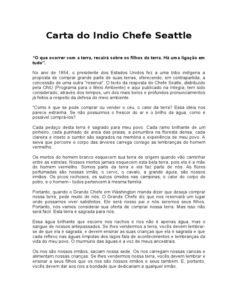 Carta do Chefe Seattle sobre a Terra | PDF | Terra | Natureza