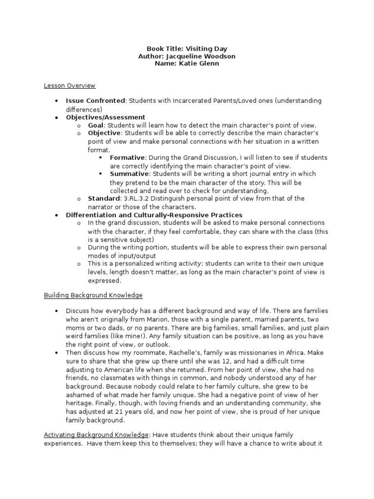 Visiting Day Read Aloud Lesson | PDF | Narration | Attitude (Psychology)