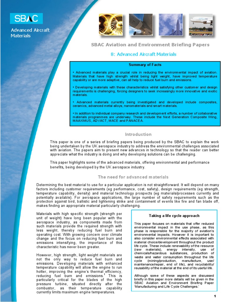 Advanced Aircraft Materials Briefing Paper | PDF | Nanocomposite ...