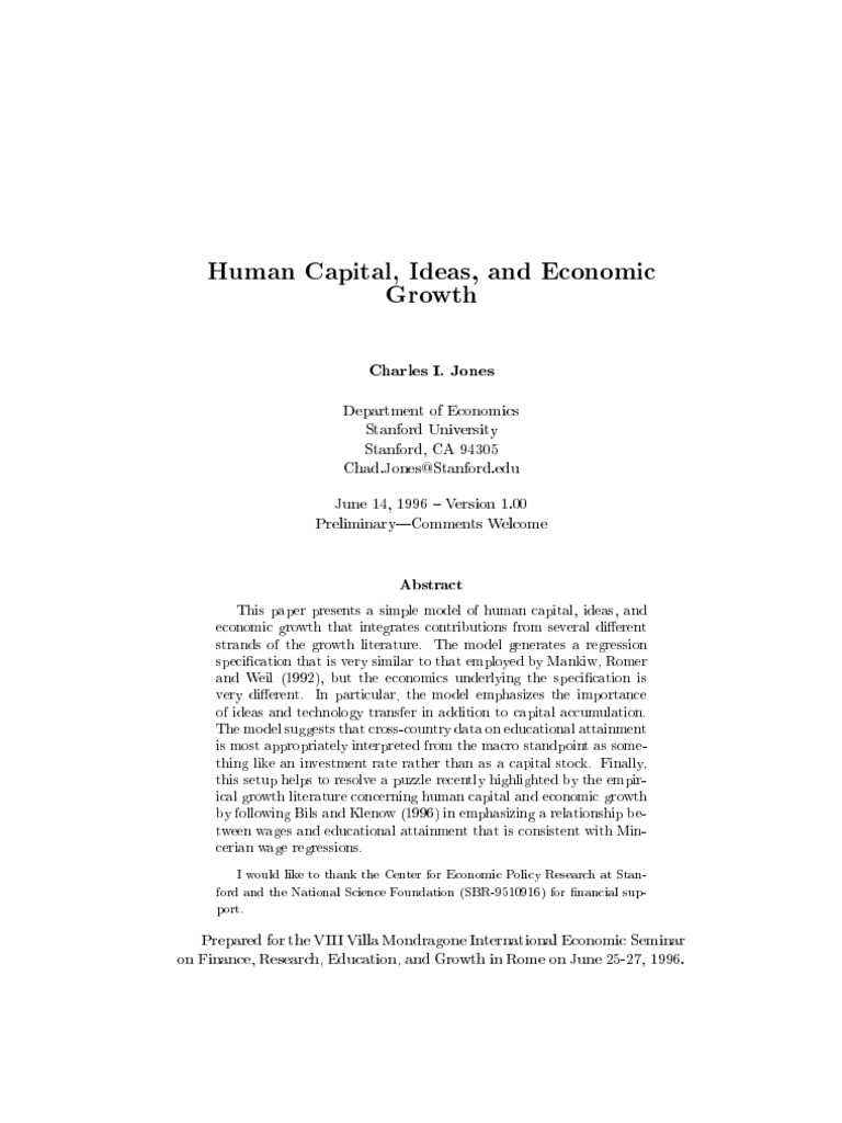 Human Capital, Ideas, and Economic Growth: Charles I. Jones | PDF ...
