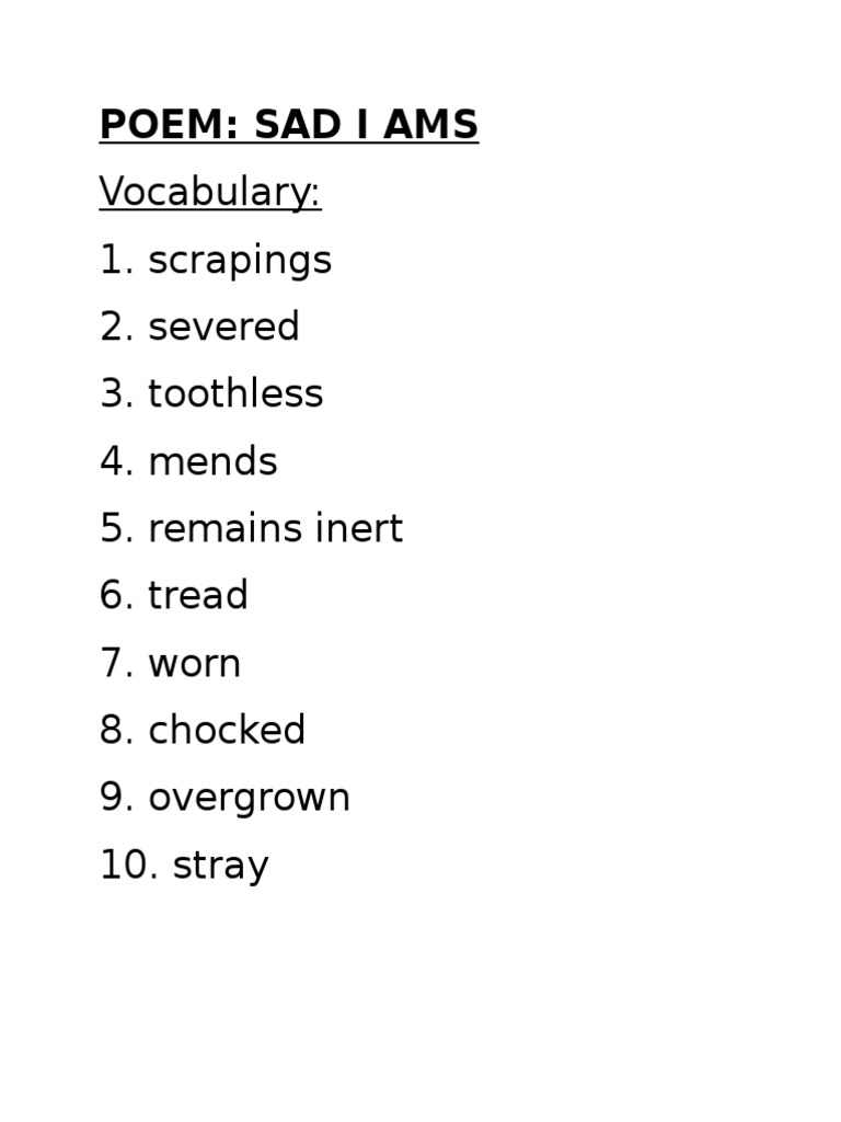 Poem: Sad I Ams Vocabulary Guide | PDF | Language Arts & Discipline | Art