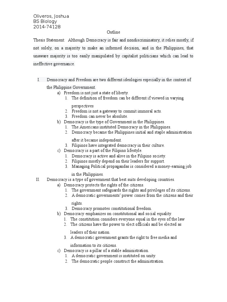 Outline For Position Paper | Democracy | Political Ideologies