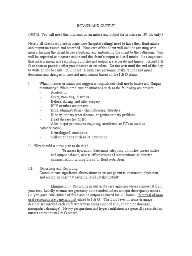 Intake and Output | Medical Specialties | Medicine