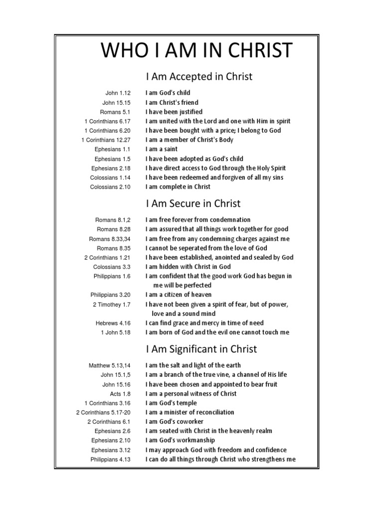 Stunning Who I Am In Christ Printable Pdf Images