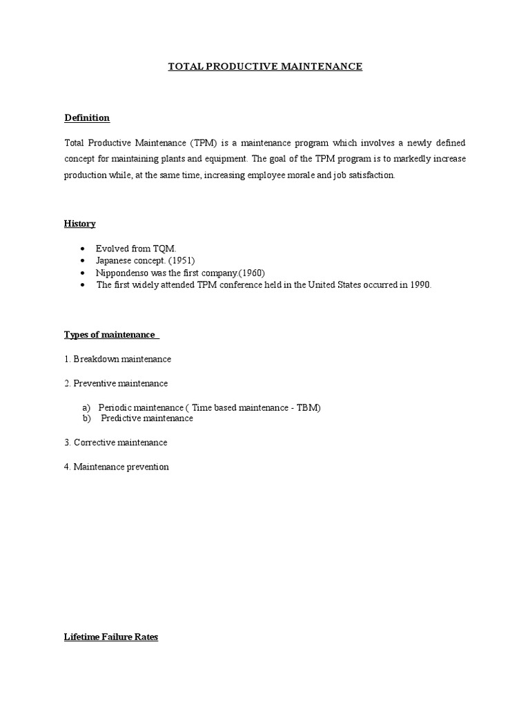 Total Productive Maintenance | PDF | Employment | Reliability Engineering