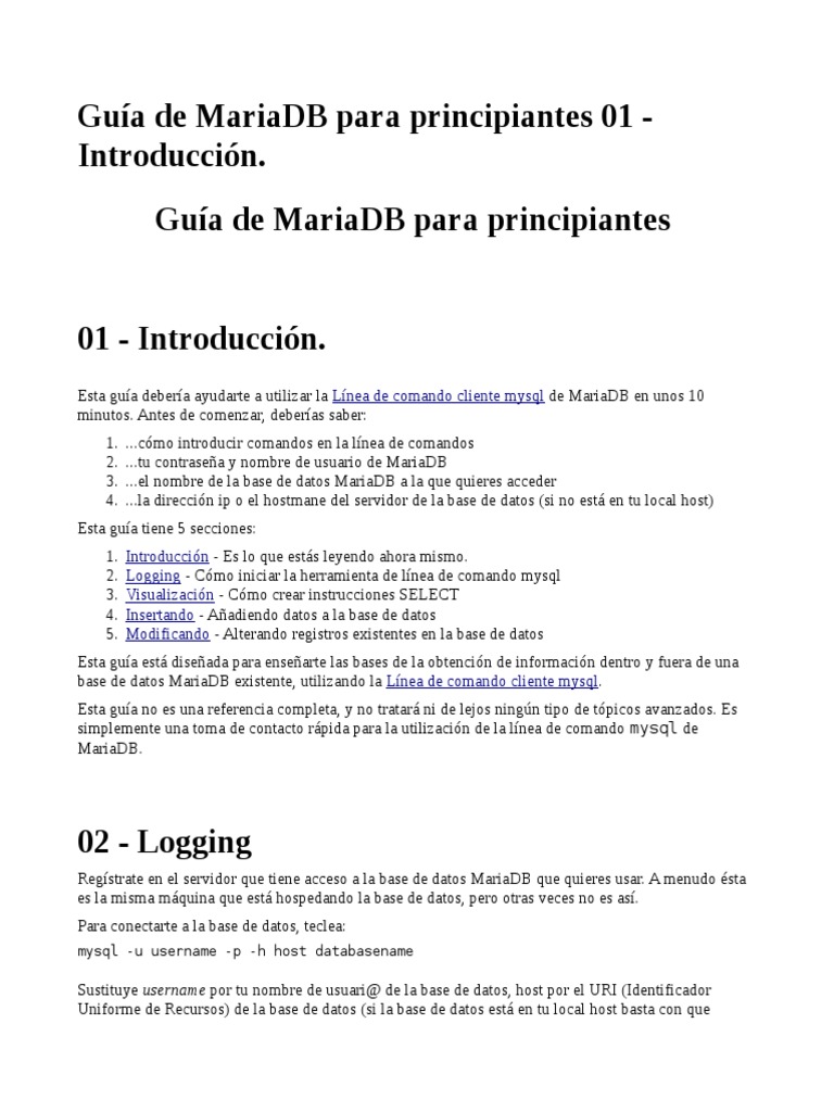 Guia de MariaDB para Principiantes | PDF | SQL | Tabla (base de datos)