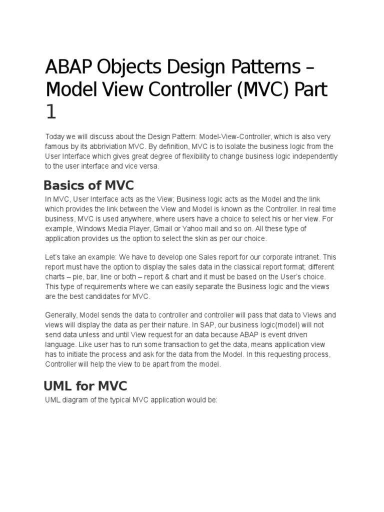 Implementing The Model View Controller Design Pattern In Abap Using Classes Pdf Modelview