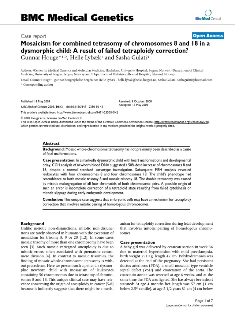 Mosaicism For Combined Tetrasomy of Chromosomes 8 and 18 in A ...