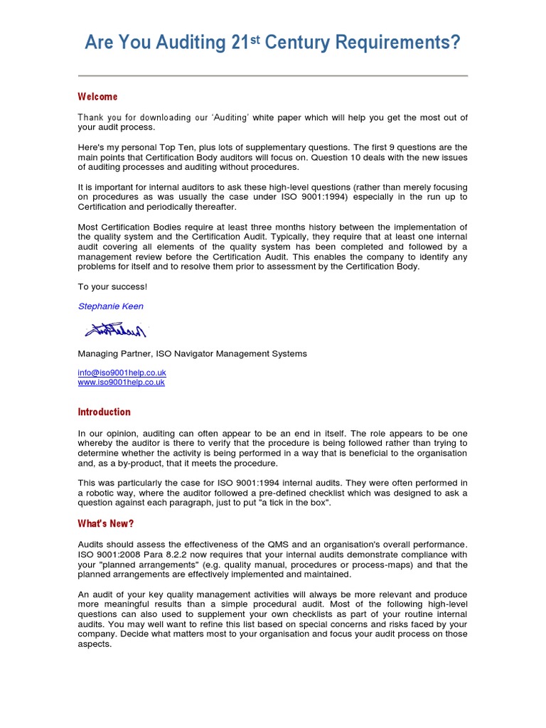 Audit Questions | PDF | Iso 9000 | Audit