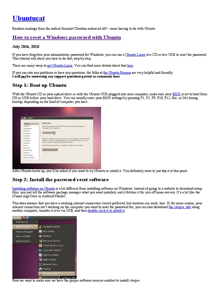 How To Reset A Windows Password With Ubuntu | PDF | Ubuntu (Operating System) | Superuser