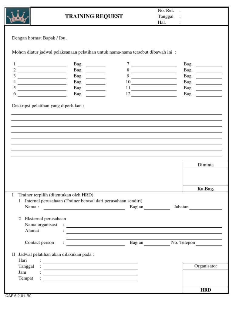 Contoh Form Training Request | PDF