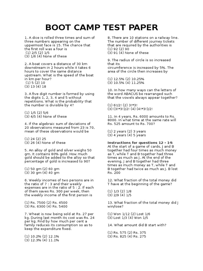 Boot Camp Paper Revifgh Trse Edition | PDF | Odds | Teaching Mathematics