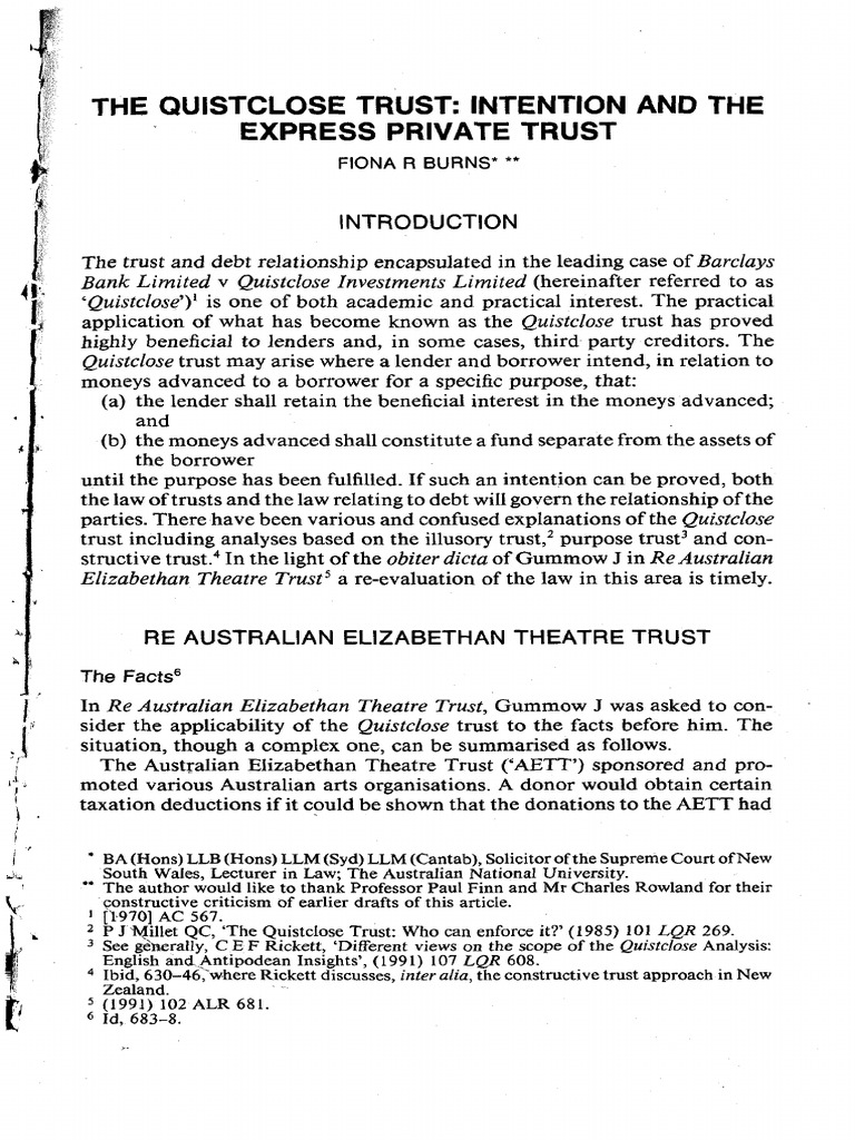 Quistclose Trusts | PDF | Wills And Trusts | Trust Law