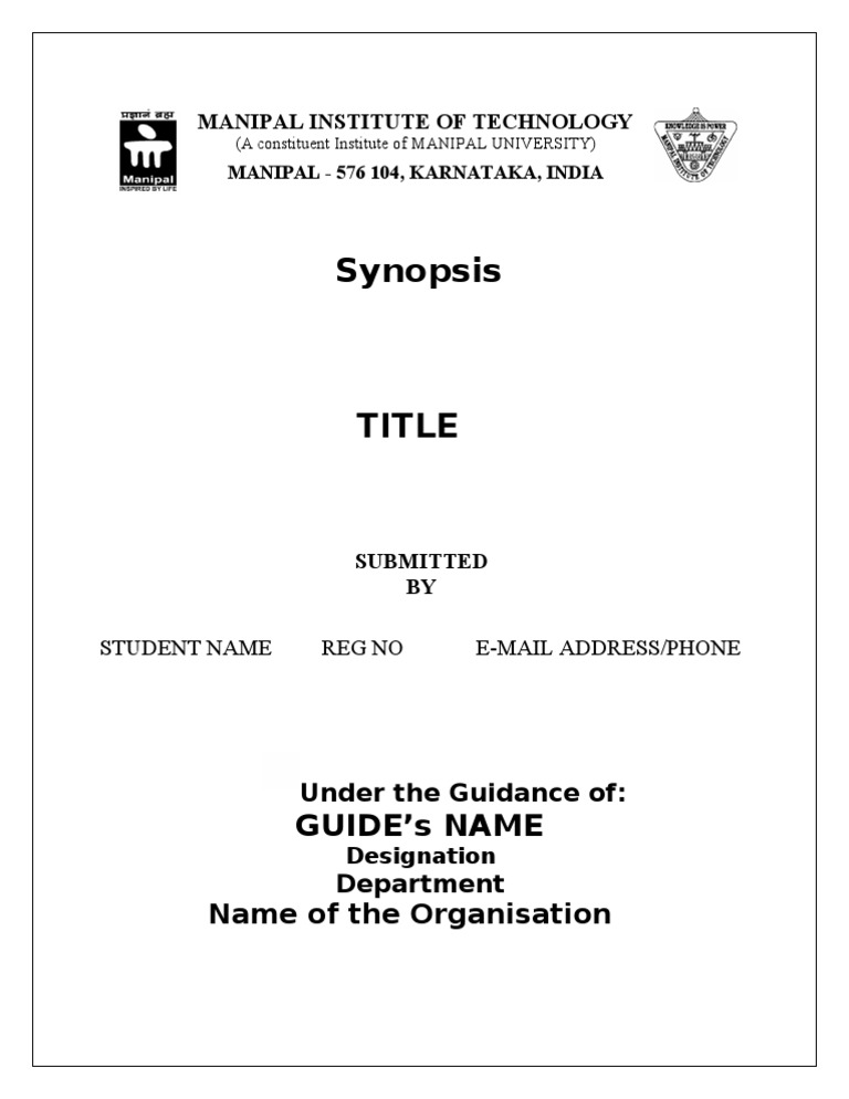 Synopsis Cover Page Format | PDF