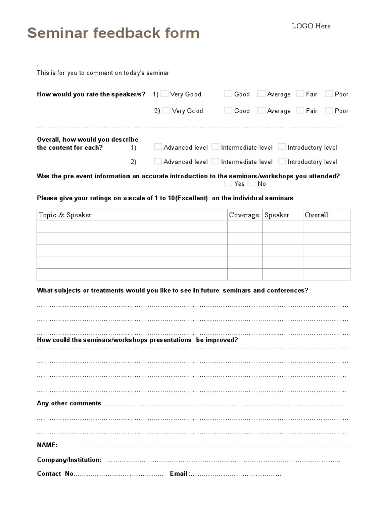 Seminar Feedback Template | PDF