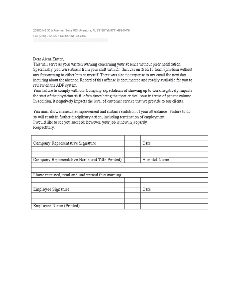 Written Warning for Tardiness | PDF