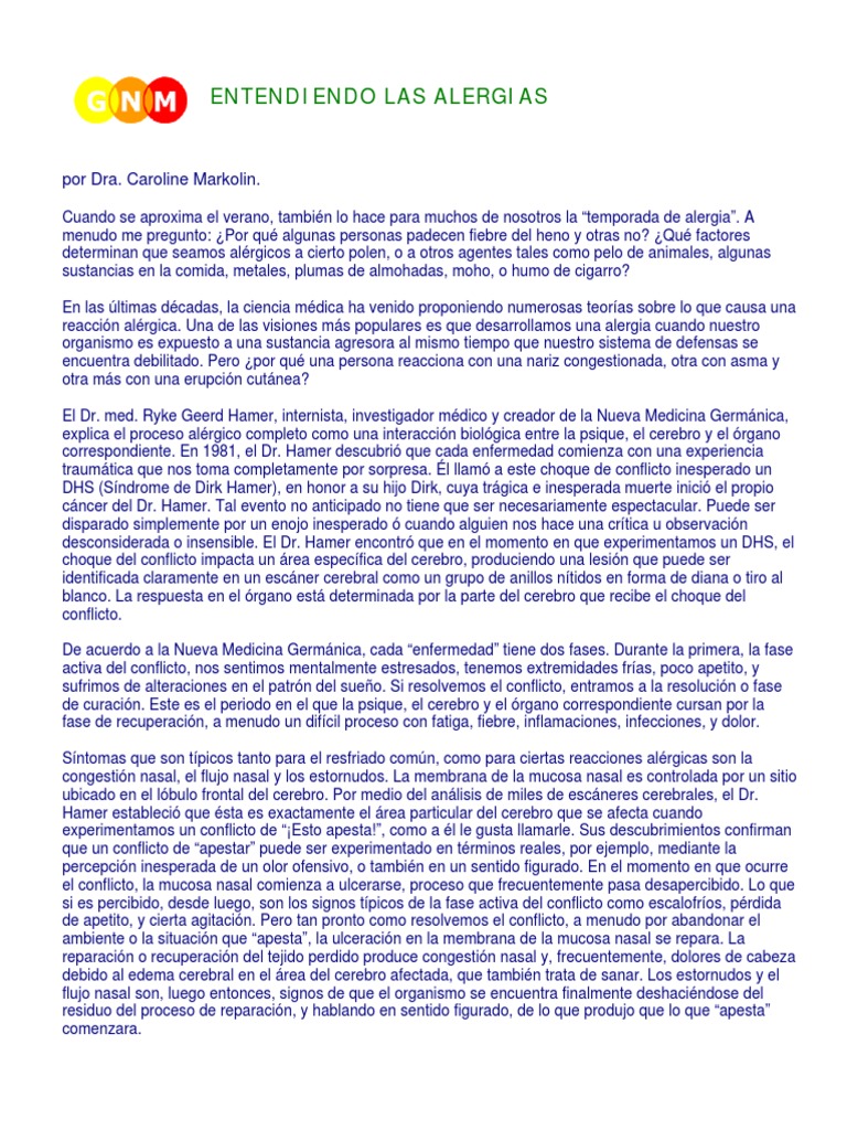 Entendiendo Las Alergias - Nueva Medicina Germánica (NMG) | PDF | Alergia | Psique (psicología)