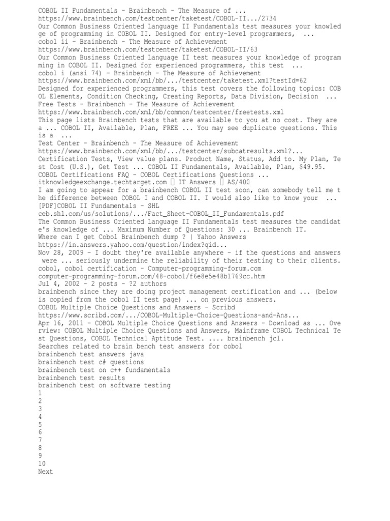 Cobol Pdf Programmer Test Assessment