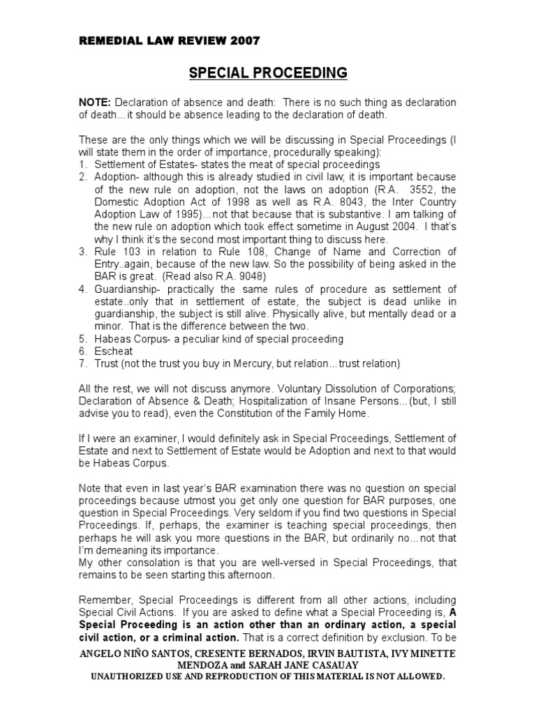 Brondial Notes - Special Proceeding | PDF | Will And Testament | Legal ...