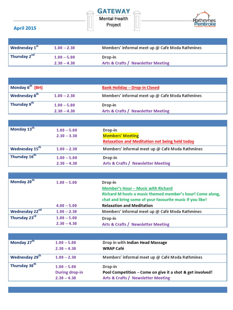 April 2015 Community Events Schedule | PDF