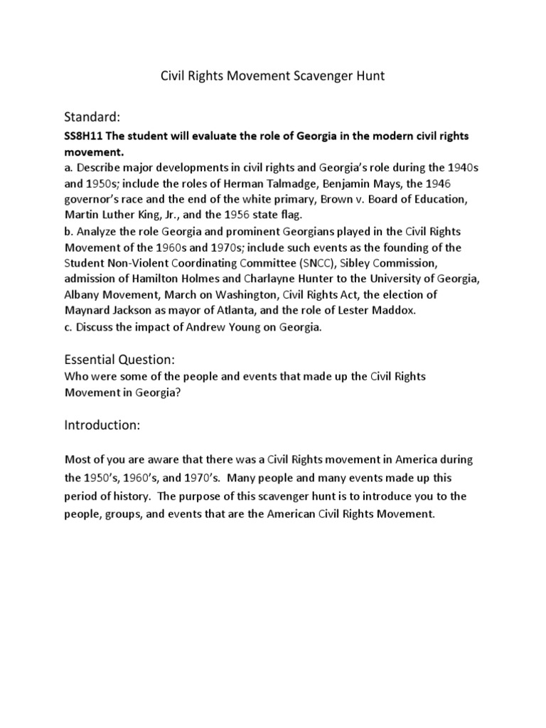 Civil Rights Movement Scavenger Hunt - Duke | PDF | African American ...