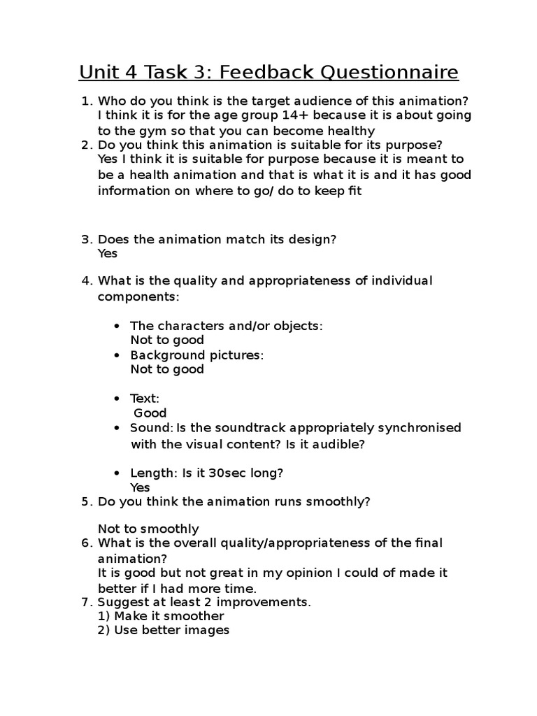 Animation Feedback Questionnaire Insights | PDF