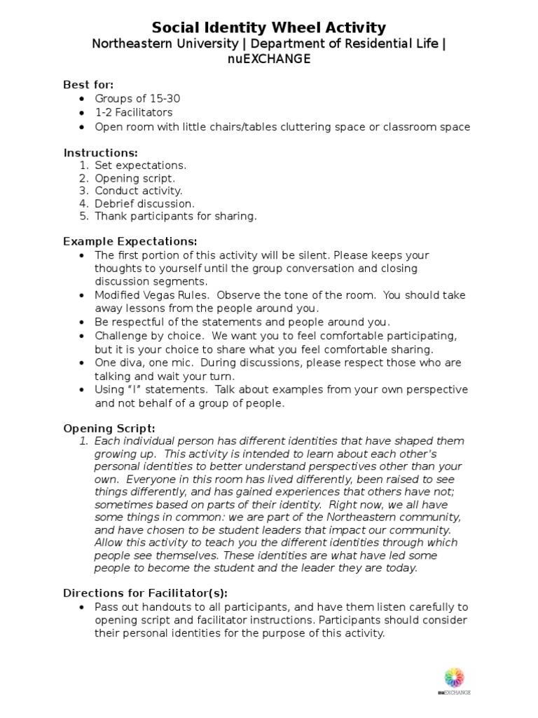 Social Identity Wheel Activity Guide | PDF | Identity (Social Science ...