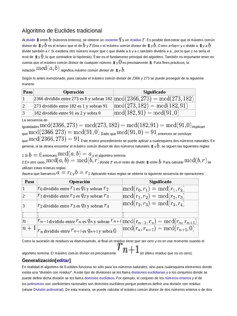 Algoritmo de Euclides MCD Polinomios | PDF | División (Matemáticas) | Algoritmos