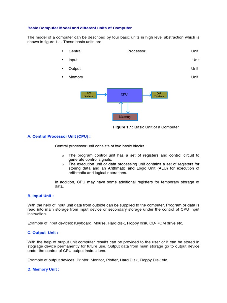Basic Computer Model and Units Explained | PDF | Computer Data Storage ...