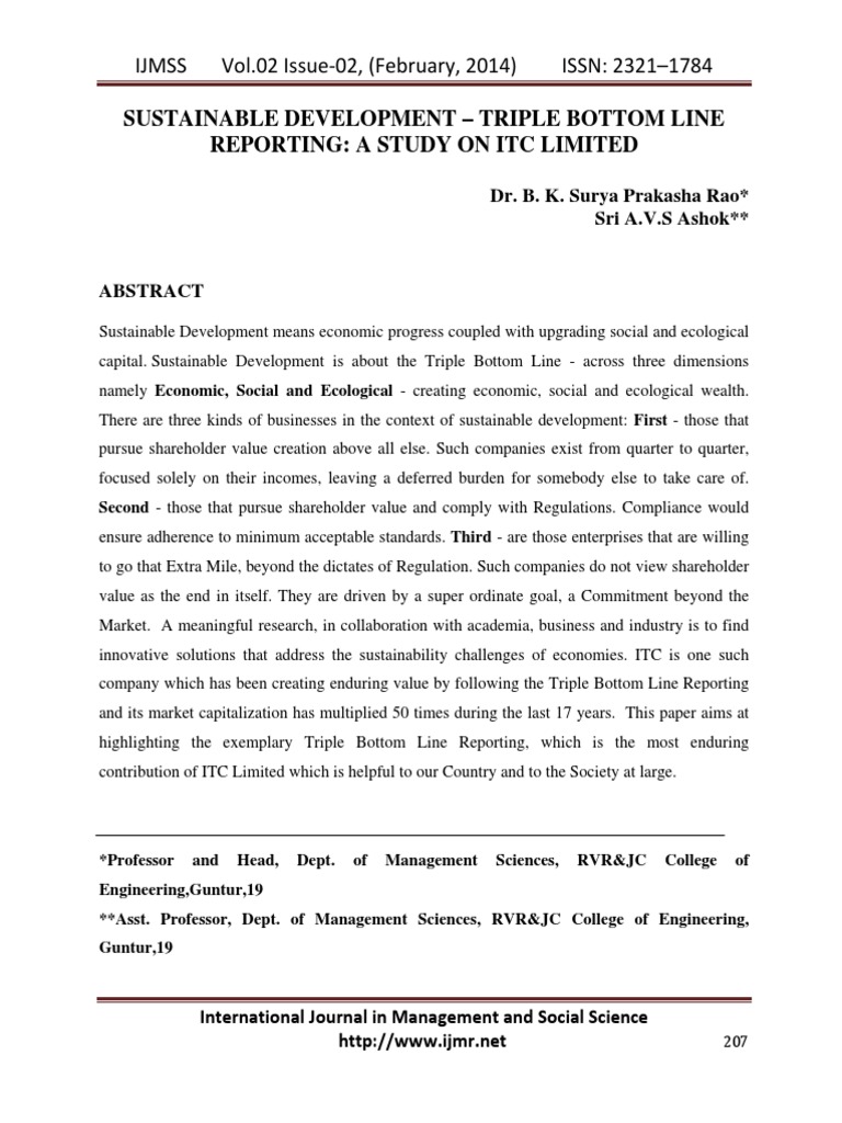 Sustainable Development - Triple Bottom Line Reporting: A Study On Itc ...