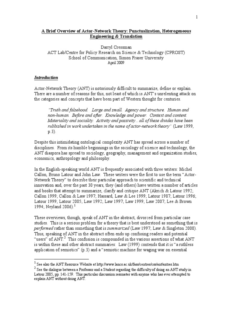 A Brief Overview of ANT Theory | PDF | Sociology | Science