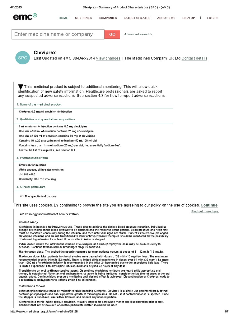 Cleviprex® (clevidipine) Injectable Emulsion (eMC) | Medicine ...