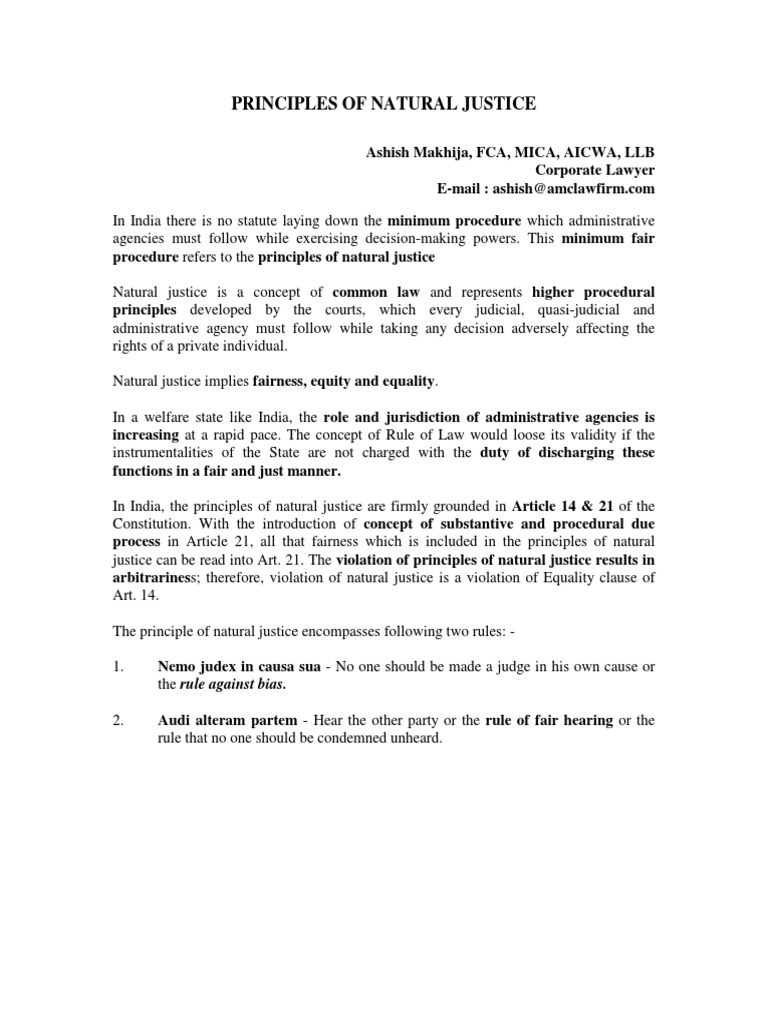Principles of Natural Justice in India | PDF | Legal Concepts | Judiciaries