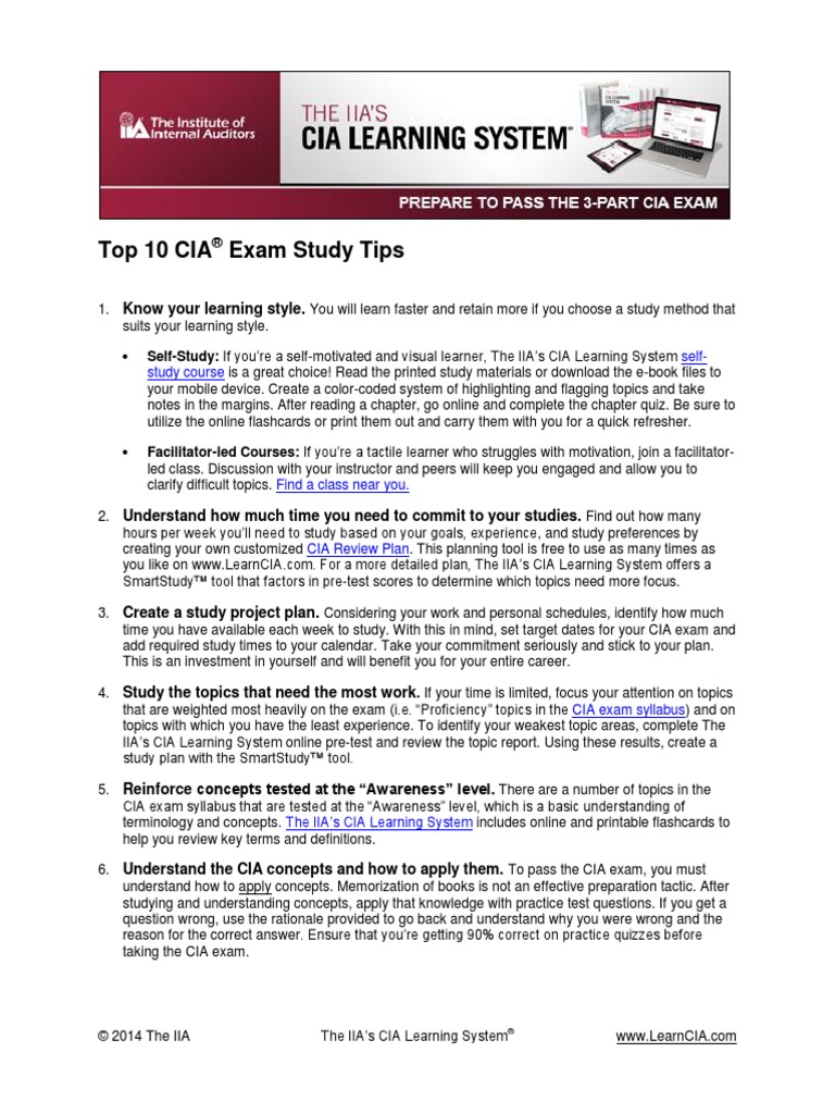 CIA Study Tips | PDF | Learning Styles | Test (Assessment)