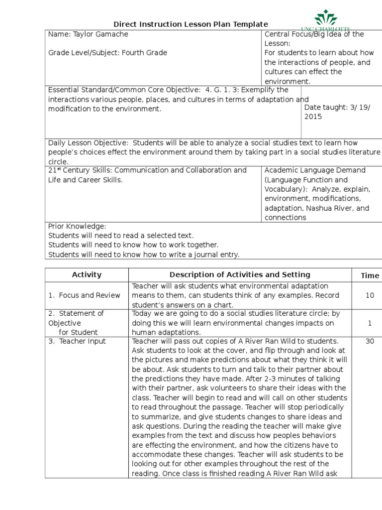 River Ran Wild Lesson Plan | PDF | Lesson Plan | Teachers