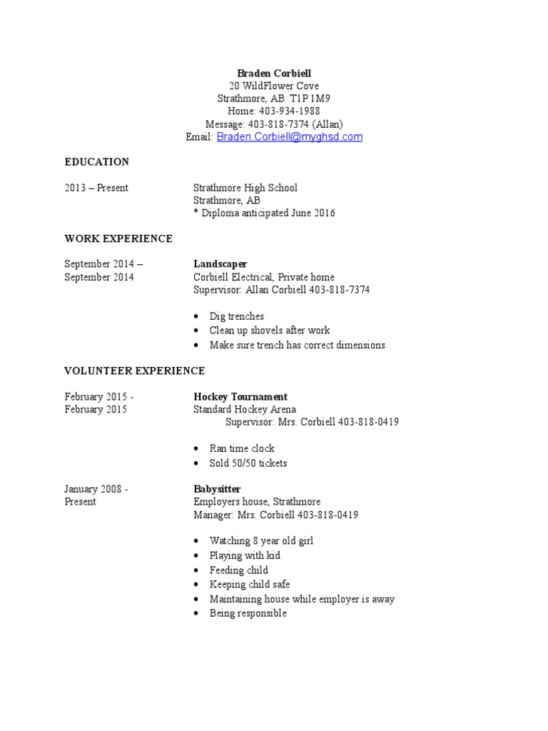 Resume Braden Corbiell | PDF